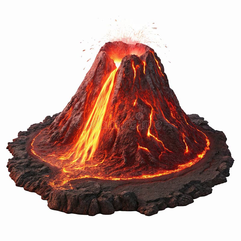 Erupting Volcano with Flowing Lava and Explosive Burst Illustration on ...