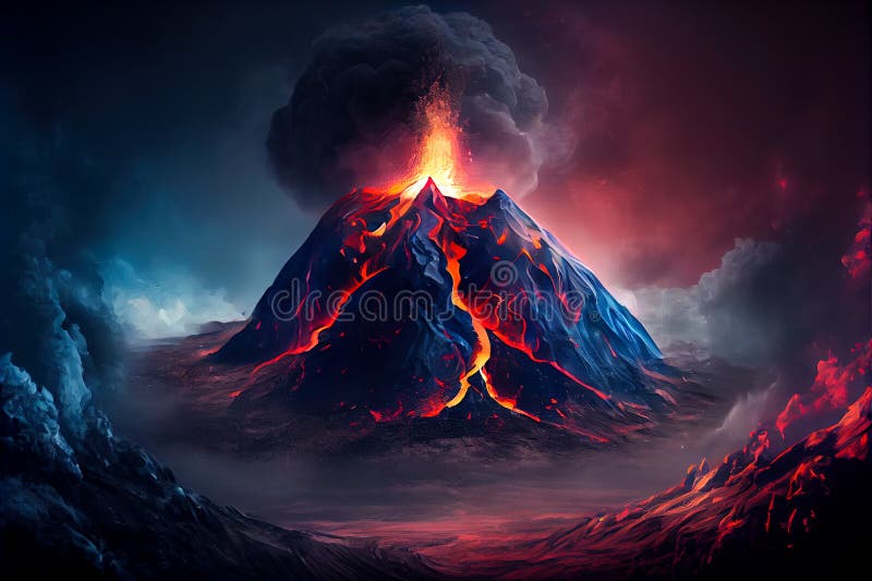 Erupting Volcano Illustration. Generative AI Stock Illustration ...