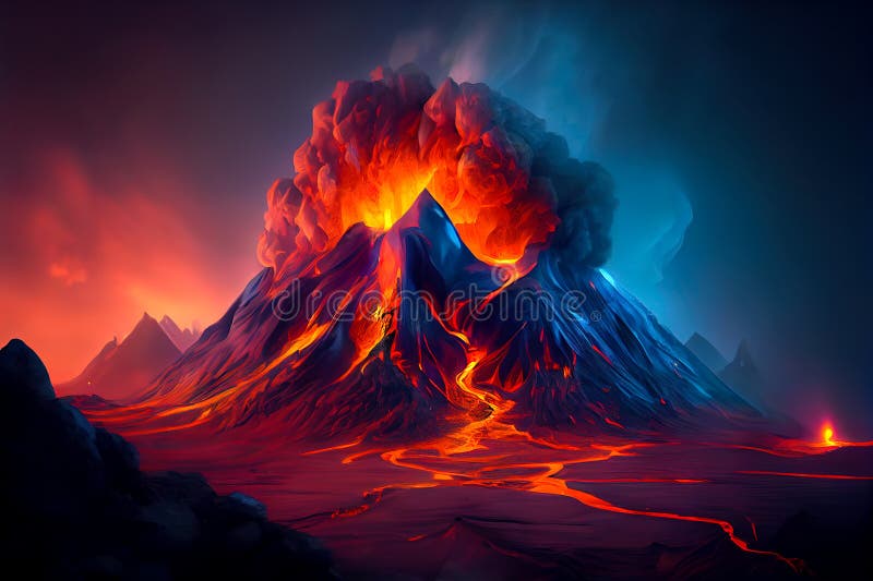 Erupting Volcano Illustration. Generative AI Stock Illustration ...