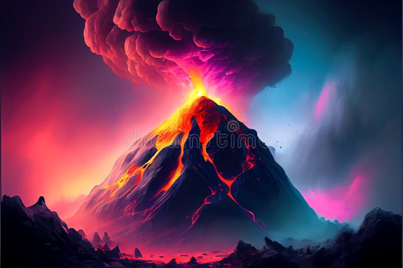 Erupting Volcano Illustration. Generative AI Stock Illustration ...