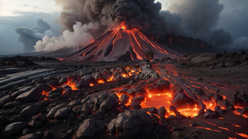 Erupting Volcano. Landscape with Erupting Volcano. Active Volcano and ...