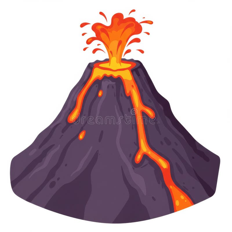 Erupting Volcano with Orange Lava Flow Stock Illustration ...