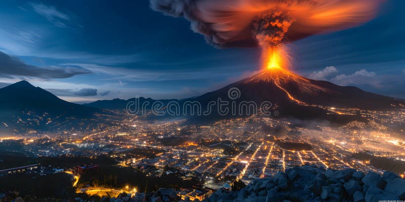 Erupting Volcano Over the City Stock Image - Image of campania, danger ...