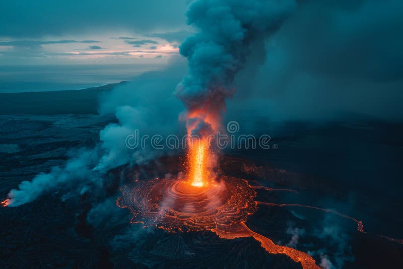 Erupting Volcano Fiery Lava Thick Ash Clouds Sky Stock Photos - Free ...