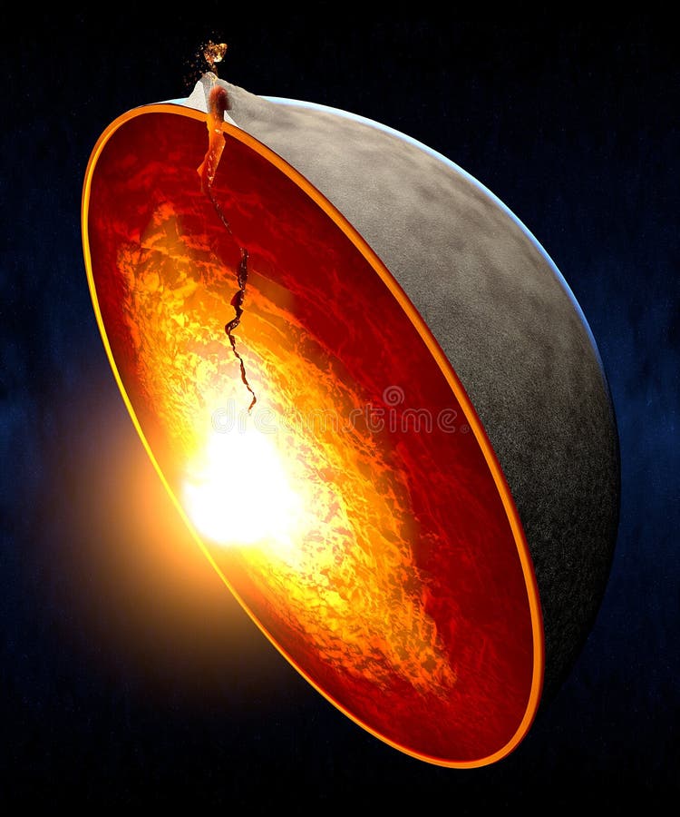 Erupting Volcano and Split the Earth Core Stock Illustration ...