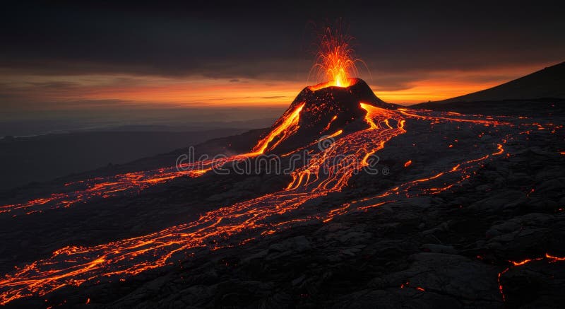 Erupting Volcano at Sunset a Breathtaking View of a Volcano Erupting at ...