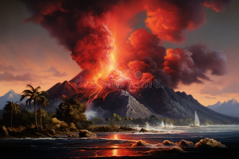 Erupting Volcano Top View. Generate Ai Stock Image - Image of danger ...
