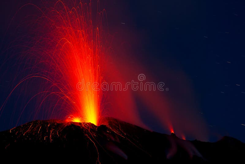 Eruption of active volcano stock photo. Image of magma - 44186642