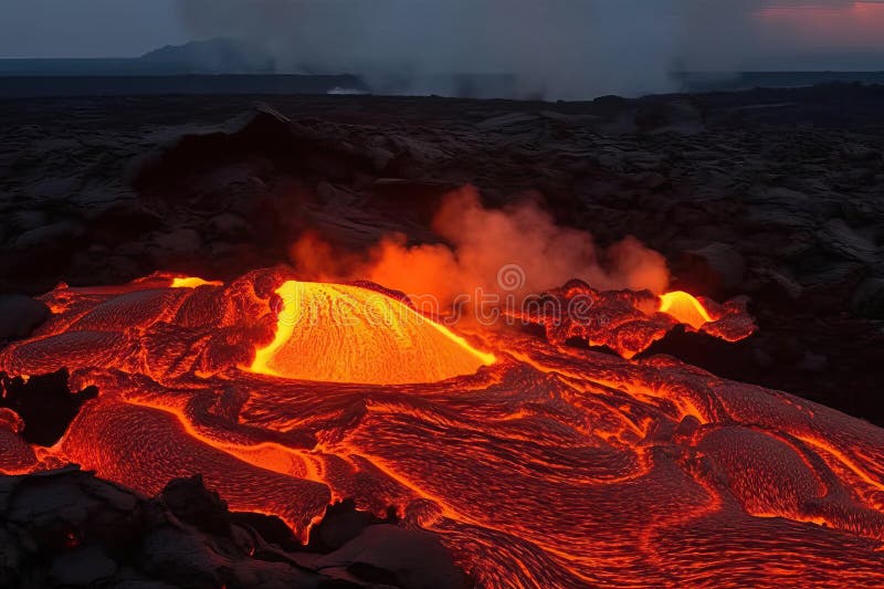 Eruption and Flow of Hot Lava, Generative AI. Stock Illustration ...