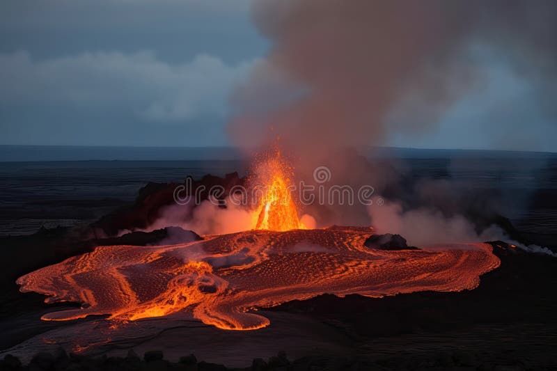 Eruption and Flow of Hot Lava, Generative AI. Stock Illustration ...