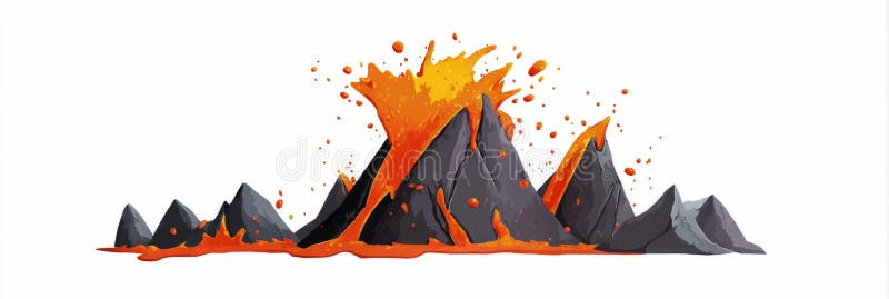 Eruption with Magma Splash, Jagged Volcano Edges, Isolated White Stock ...