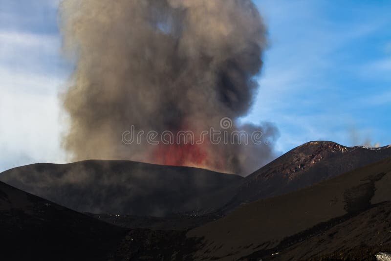 Eruption of Mount Etna stock photo. Image of civil, news - 72653398