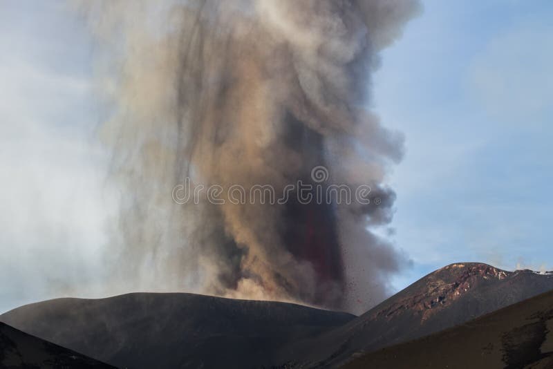 Eruption of Mount Etna stock photo. Image of airport - 72654648