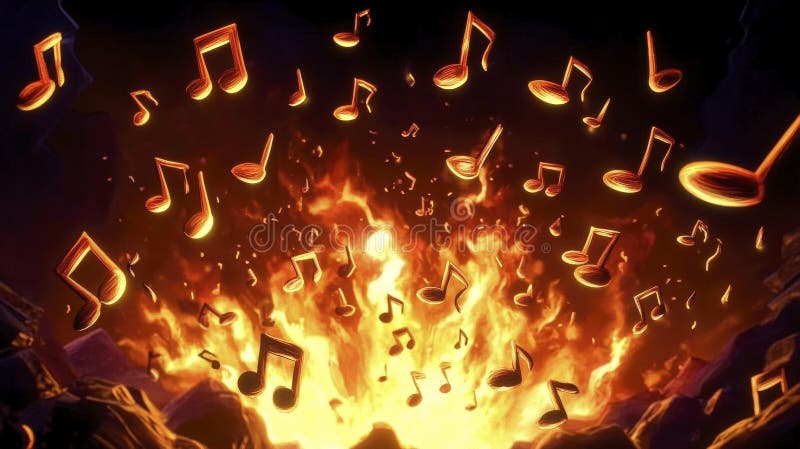 Eruption of Musical Notes Amidst Fiery Explosion Stock Illustration ...