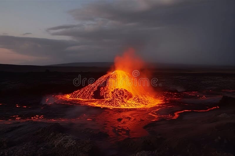 Eruption of a Small Volcano. Generative AI. Stock Illustration ...