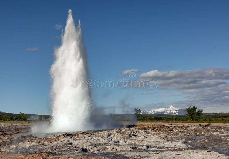 Eruption of Strokkur Geyser with Big White Water Column, Iceland. Stock ...