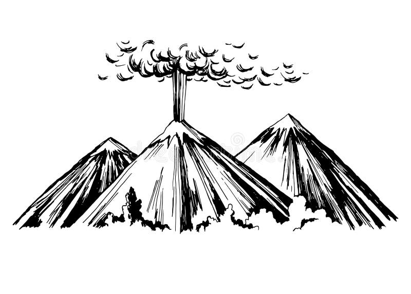 Eruption three mountains stock vector. Illustration of doodle - 85380318