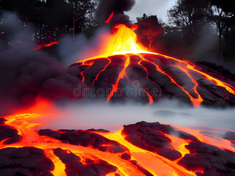 Lava Eruption in the Lava Field, Ai Generated Stock Illustration ...