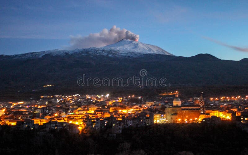 Eruption of vulcano Etna stock photo. Image of clouds - 135179532