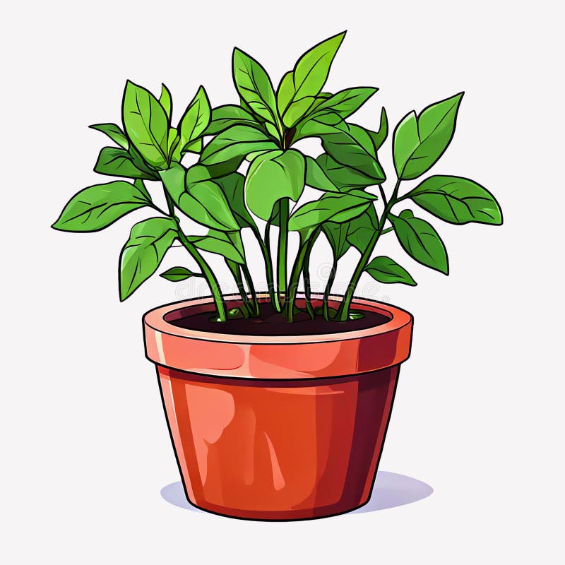 Eryobotria Plant in Pot Iconic Vector Drawing with Plan Background ...
