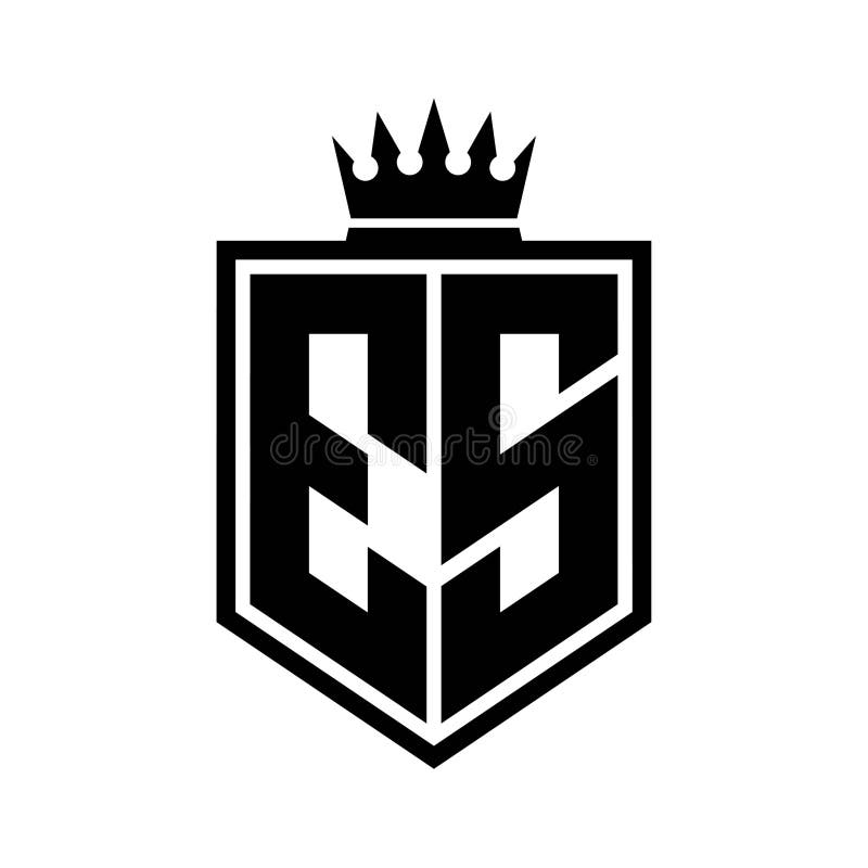 ES Logo Monogram Bold Shield Geometric Shape with Crown Outline Black ...