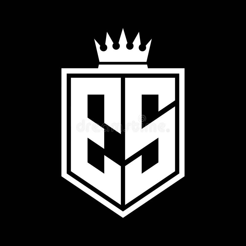 ES Logo Monogram Bold Shield Geometric Shape with Crown Outline Black ...