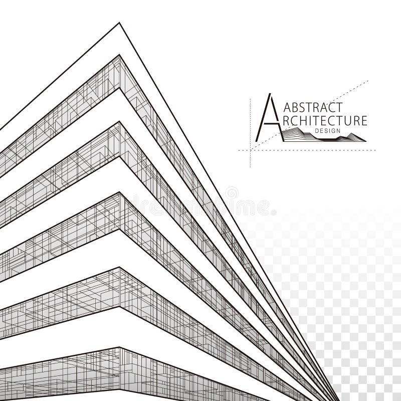3D Illustration Abstract Architecture Building Line Drawing. Stock ...