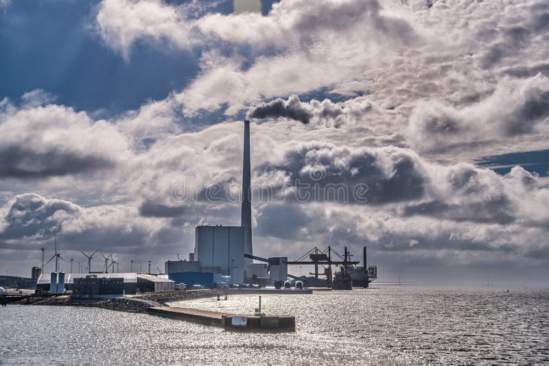 Esbjerg Harbor Water Front with Old Heating Station, Denmark Stock ...