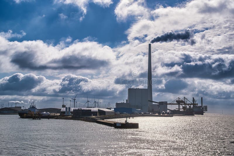 Esbjerg Harbor Water Front with Old Heating Station, Denmark Stock ...
