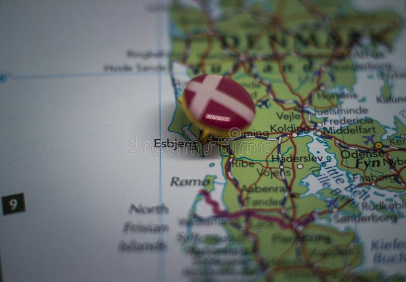 Esbjerg Pinned on a Map with the Flag of Denmark Stock Image - Image of ...