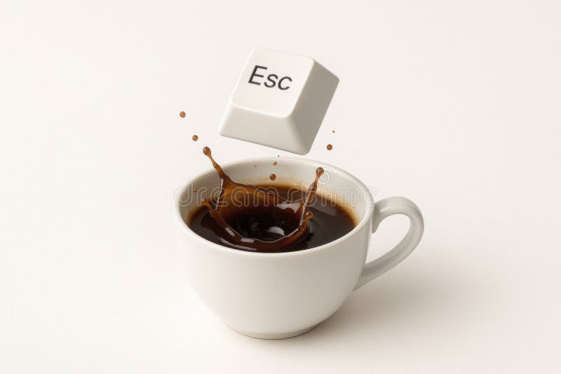 Esc Button Falling into a Cup of Coffee with a Splash on a White ...