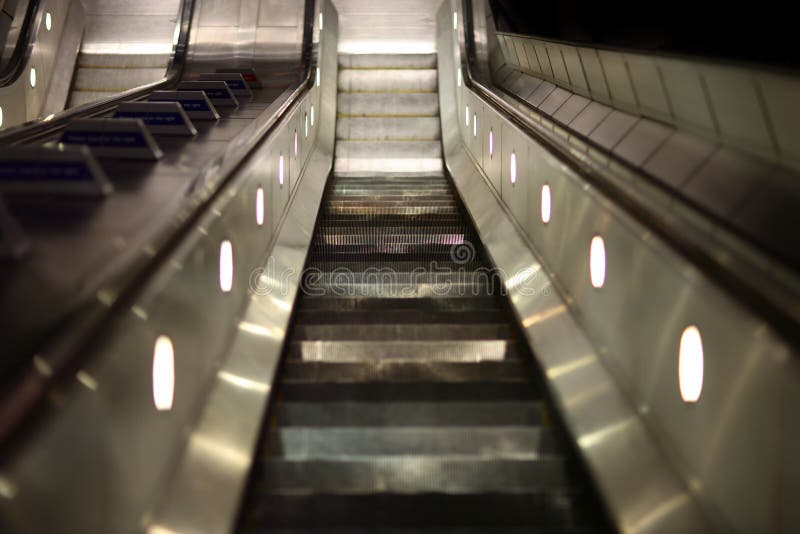 Escalator With LED Light Beside In Technology Abstract Neon Colorful ...