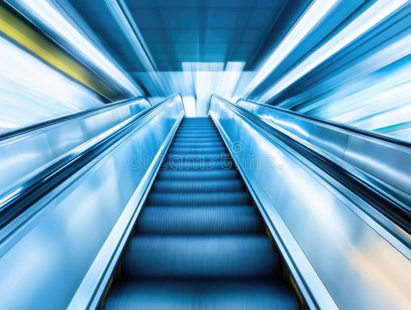 The Escalator is Blue and Has a Zigzag Pattern Stock Photo - Image of ...