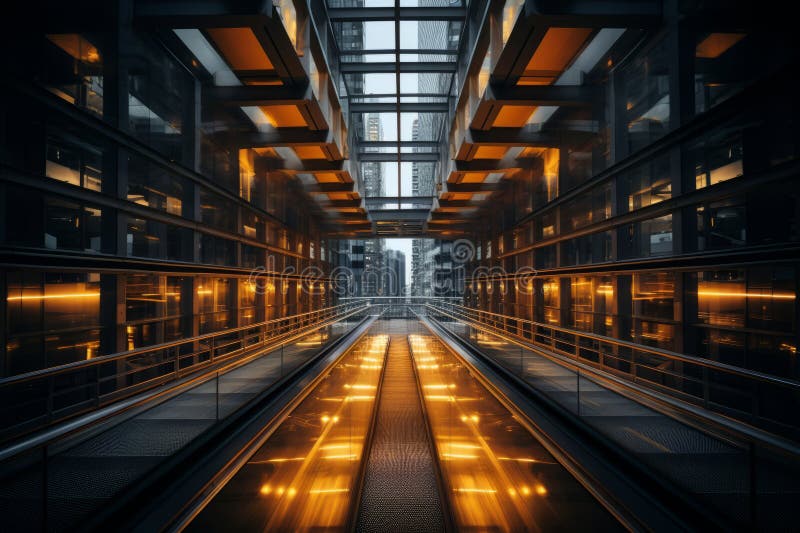 An Escalator in a Building at Night Stock Illustration - Illustration ...