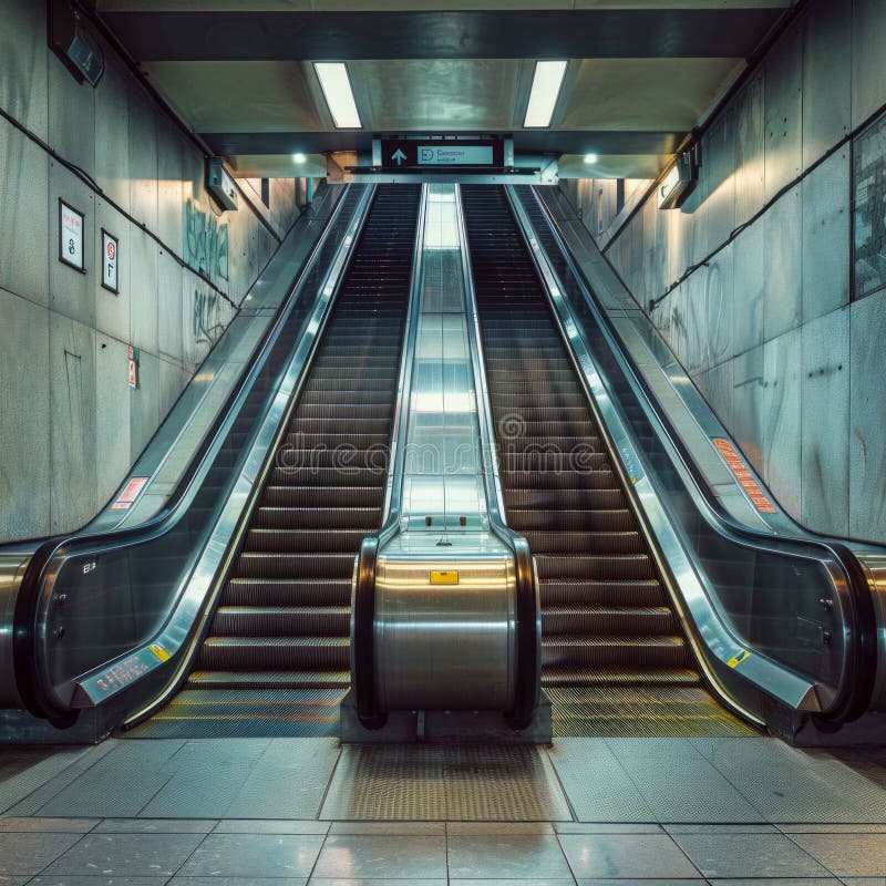 Escalator Design in Modern Public Transit Space. Generative Ai Stock ...