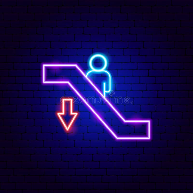 Escalator Down Neon Sign stock vector. Illustration of transportation ...