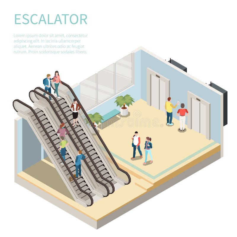 Escalator Isometric Composition Stock Vector - Illustration of moving ...