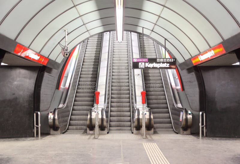 Escalator on Karlsplatz Metro Station Stock Photo - Image of room ...