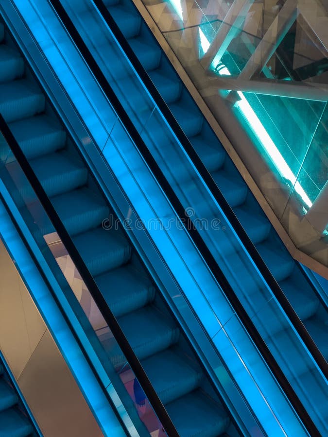 Escalator with LED Light beside in Technology Abstract Neon Colorful ...
