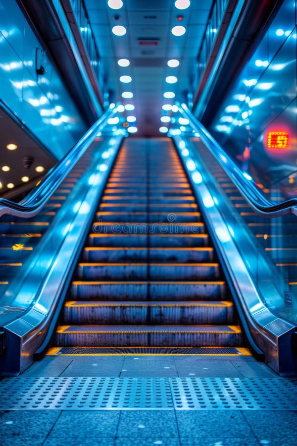 An Escalator with Lights on it in a Building, AI Stock Image - Image of ...