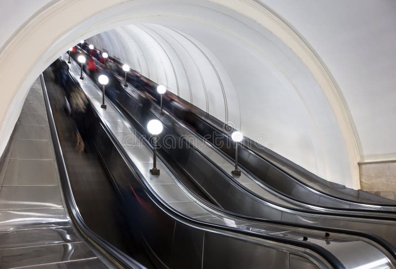 Escalator in Moscow metro stock photo. Image of interior - 70024574