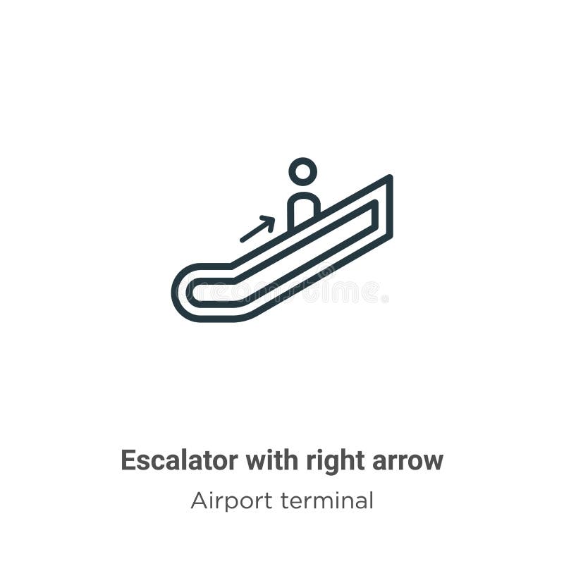 Escalator with Right Arrow Outline Vector Icon. Thin Line Black ...