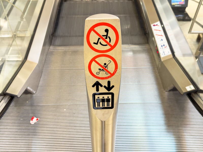 Escalator Safety Symbols with No Running or Strollers Signs in Public ...