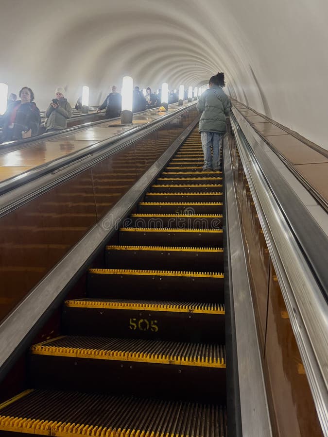 Escalator in a Shopping Center. Automatic Escalator in Subway Editorial ...