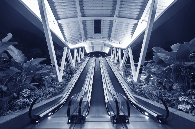 Escalator and Stairway of Contemporary Building at Night Editorial ...