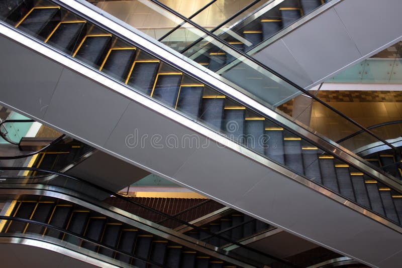 Escalator,Up and Down Escalators in Public Building. Stock Image ...