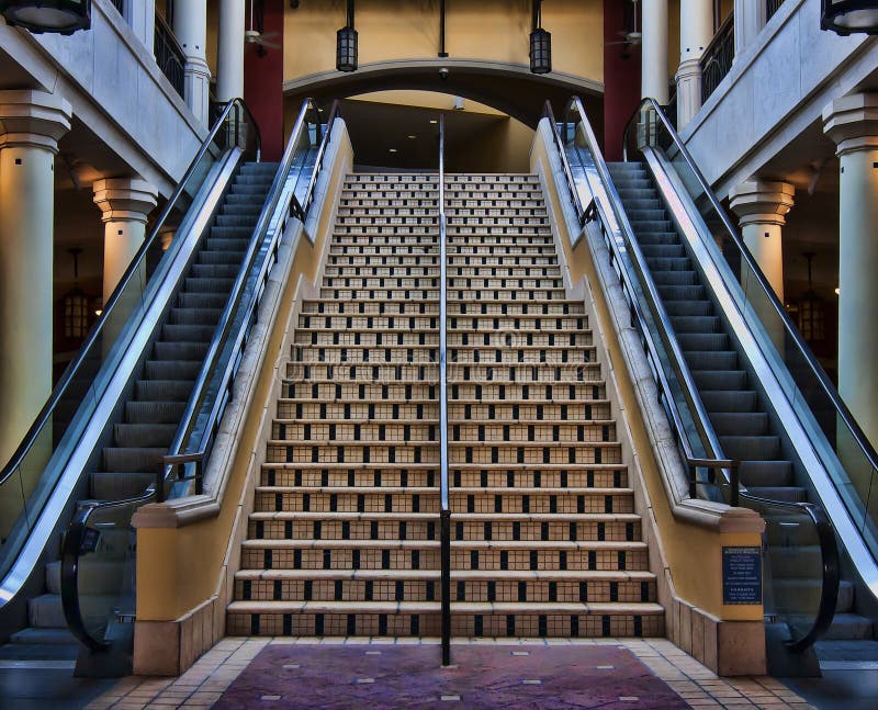 Escalator Up and Stairs Down Stock Image - Image of shop, columns: 21192275