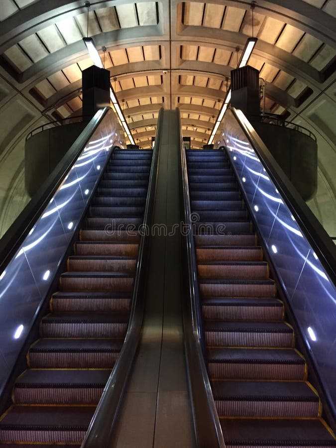Escalator in Washington D.C. Metro Station Stock Image - Image of dark ...