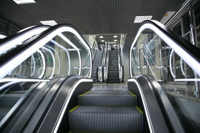Two Escalators in Trade Center Stock Photo - Image of stairs, shop ...