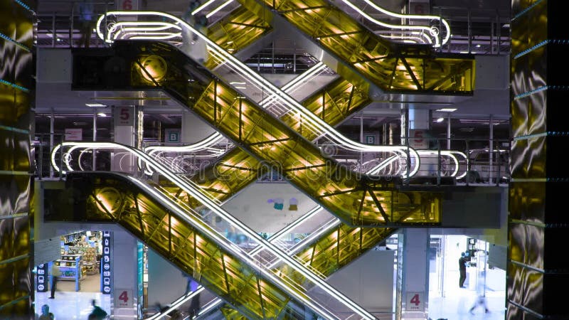 Escalators and Elevators Changing Colors, Time Stock Video - Video of ...